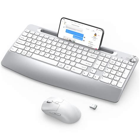 Gamcatz Wireless Keyboard And Mouse Full Sized Ergonomic Keyboard With Wrist Rest Phone