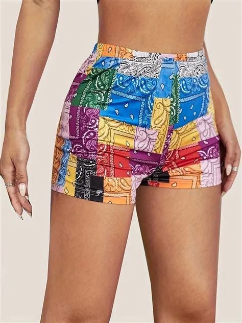 스타일의 컬러 블록 프린트 스포츠 반바지 신축성 있는 요가 러닝 운동 반바지 여성용 액티브 Temu