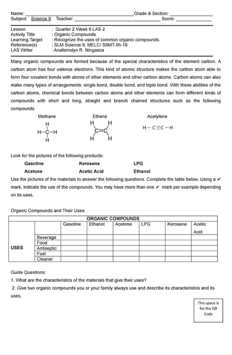 Science 9 Q2 Week6 Las2 Name Grade And Section