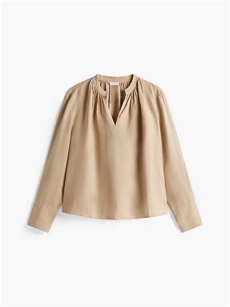 adaptive relaxed fit linen blouse brown tommy hilfiger