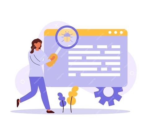premium vector woman search bug debugging firewall antivirus scanning