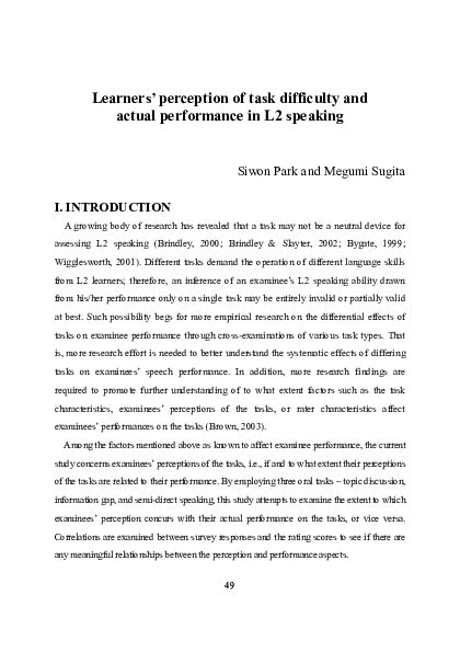 Pdf Learners Perception Of Task Difficulty And Actual Performance In