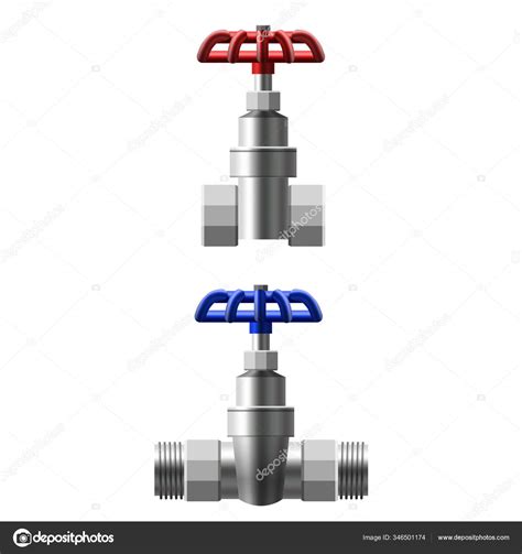 Set Valves Ball Fittings Pipes Of Metal Piping System Different Types Valves Water Oil Gas