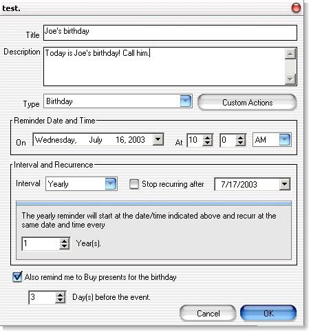 Add Modify Reminder Dialog