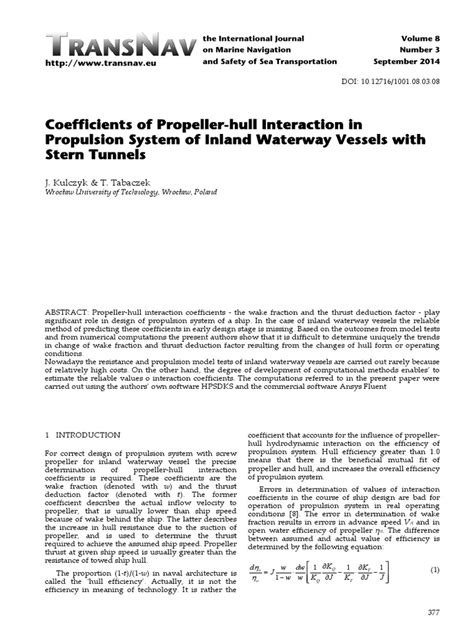 Coefficients Of Propeller Hull Interaction In Propulsion System Of