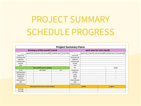Project Summary Schedule Progress Excel Template And Google Sheets File For Free Download
