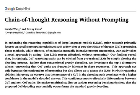 Cot Reasoning Without Prompting Interesting Paper Proposes A Chain Of Thought Cot Decoding