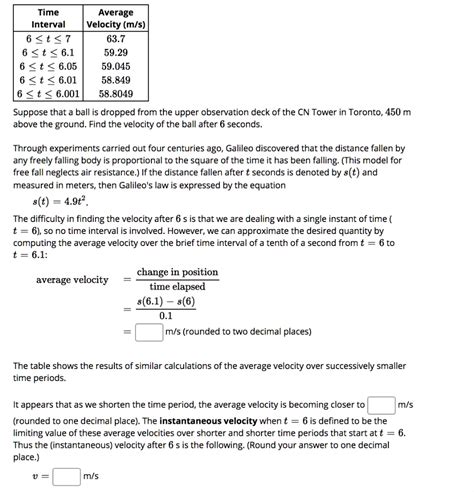 Solved Time Average Interval Velocity M S 6