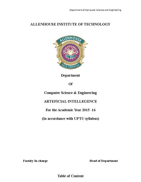 Ai Lab Mannual Allen Ai Manual Department Of Computer Science And Engineering Allenhouse