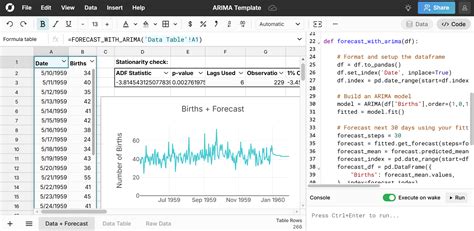 Run Arima In A Spreadsheet Row Zero