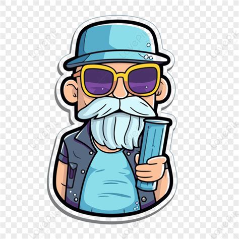 수염과 모자가 있는 만화 일러스트 스티커 벡터냉각상표 Png 일러스트 무료 다운로드 Lovepik