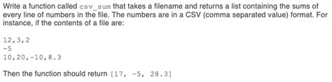 solved write a function called csv sum that takes a filename