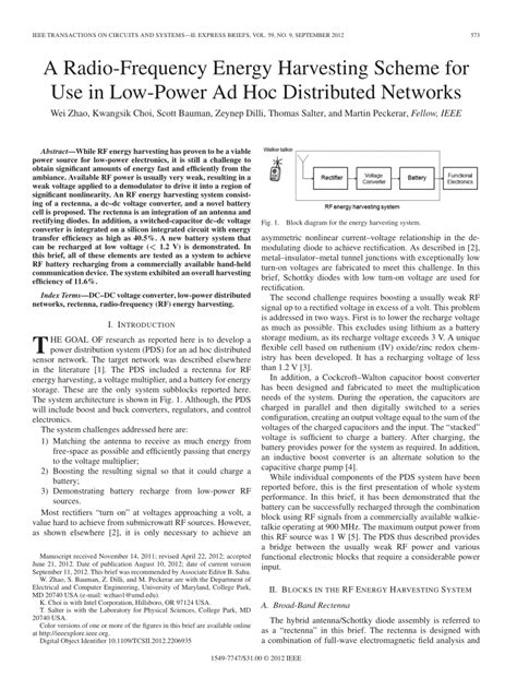 pdf a radio frequency energy harvesting scheme for use in low power