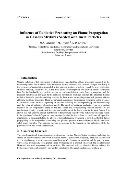 Pdf Influence Of Radiative Preheating On Flame Propagation In Gaseous Mixtures Seeded With
