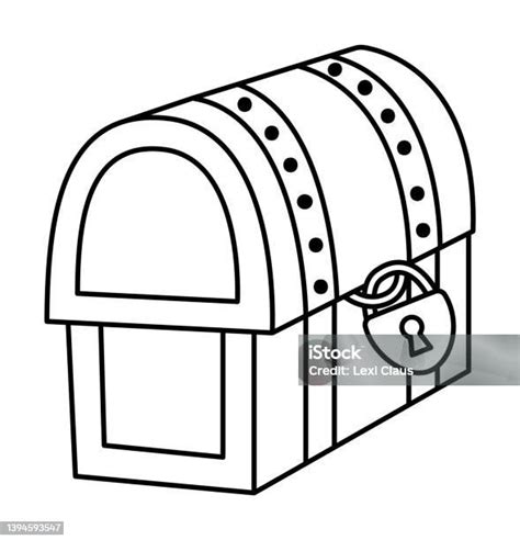 흑백 보물 상자 아이콘입니다 보석과 자물쇠가있는 해적 나무 금고 보물 섬 라인 요소 또는 흰색 배경에 고립 된 색칠 공부 페이지 오래된 닫힌 나무 상자 그림 보석함에 대한