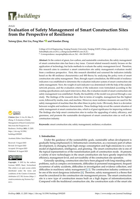 PDF Evaluation Of Safety Management Of Smart Construction Sites From The Perspective Of Resilience