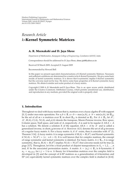 Pdf K Kernel Symmetric Matrices