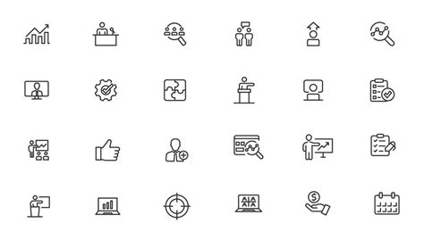 Business And Management Line Icons Set Management Icon Collection