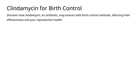 Clindamycin For Birth Control Medsis