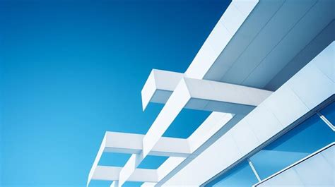 Premium Photo Generative Ai Modern Geometric Building Against Blue Sky In Low Angle And