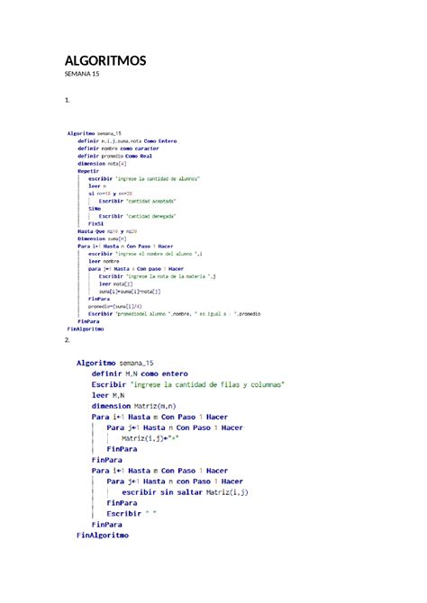Algoritmos Semana 15 Exámenes De Dinámica De Sistemas Docsity
