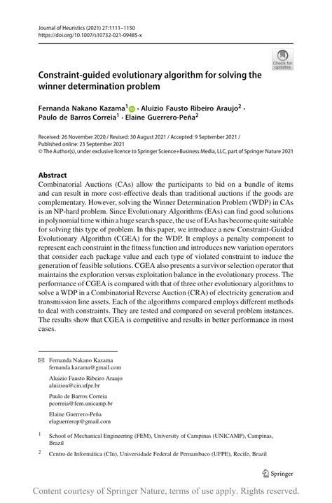 Constraint Guided Evolutionary Algorithm For Solving The Winner