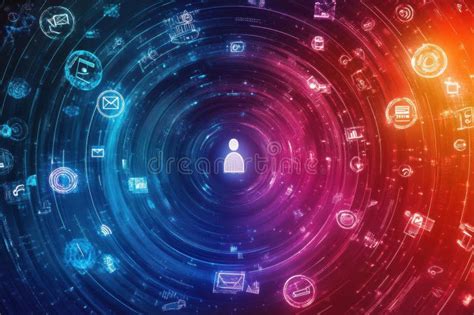 Vibrant Digital Vortex Featuring User Icons And Communication Symbols In Contrasting Colors