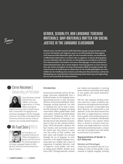 Language Gender And Sexuality In Materials Pdf English As A Second
