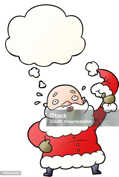 부드러운 그라데이션 스타일의 생각 거품으로 모자를 흔드는 만화 산타클로스 귀여운에 대한 스톡 벡터 아트 및 기타 이미지 귀여운 그늘 그라데이션 Istock