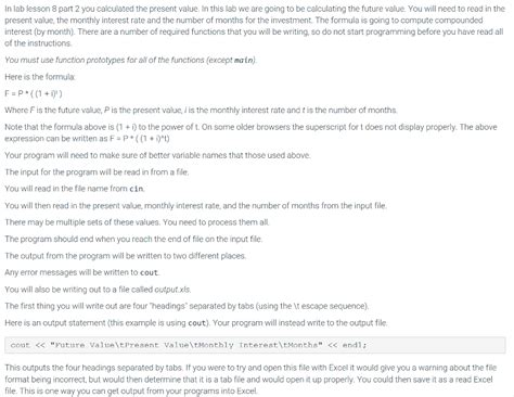 solved in lab lesson 8 part 2 you calculated the present