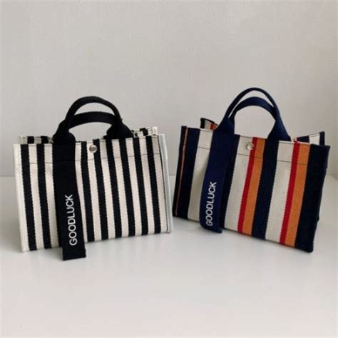 배색 스트라이프 캔버스 토트백 에코백 텀블러백 숄더백 6컬러 에이블리