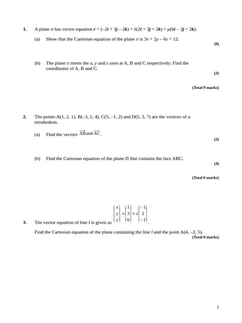 Alevel Further Maths Vector Pdf Cartesian Coordinate System