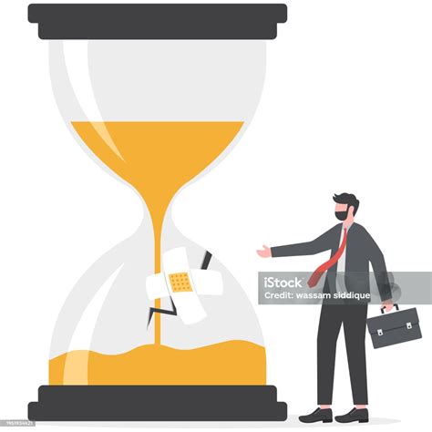 시간 관리 일과 개인 생활의 균형 타임라인 또는 프로젝트 관리 개념 붕대를 사용하여 프로젝트 마감일 시간을 관리하는 사업가 관리자 또는 회사원 개념에 대한 스톡 벡터 아트