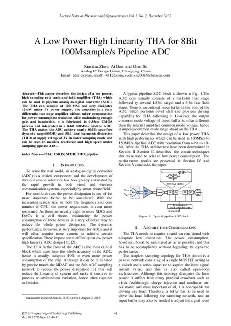 Pdf A Low Power High Linearity Tha For 8bit 100msample S Pipeline Adc