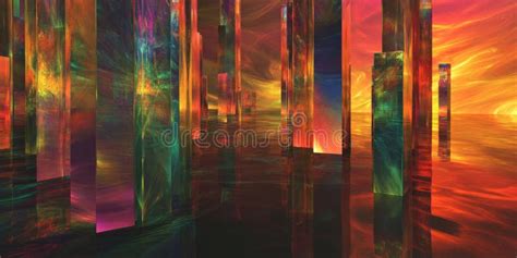 A Surreal Colorful Abstract Background With Floating Luminous Crystalline Structures The