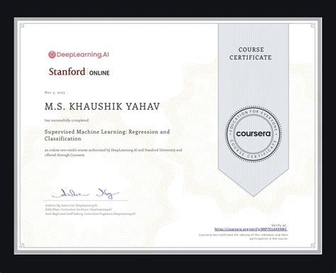 The Supervised Machine Learning Regression And Classification Khaushik Yahav Ms