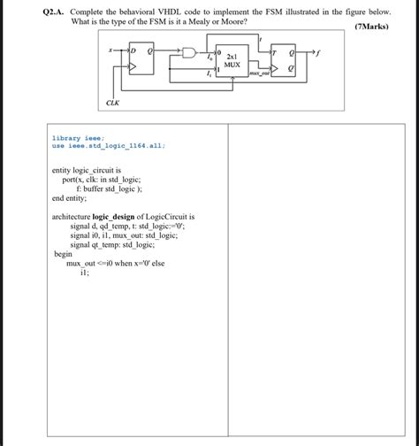 Q2 A Complete The Behavioral VHDL Code To Implement Chegg Com