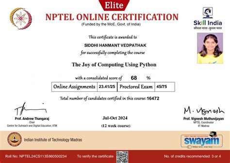 Successfully Completed The Nptel Course The Joy Of Computing Using