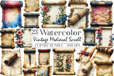 Vintage Medieval Scroll Clipart Set Graphic By Libbywishes · Creative