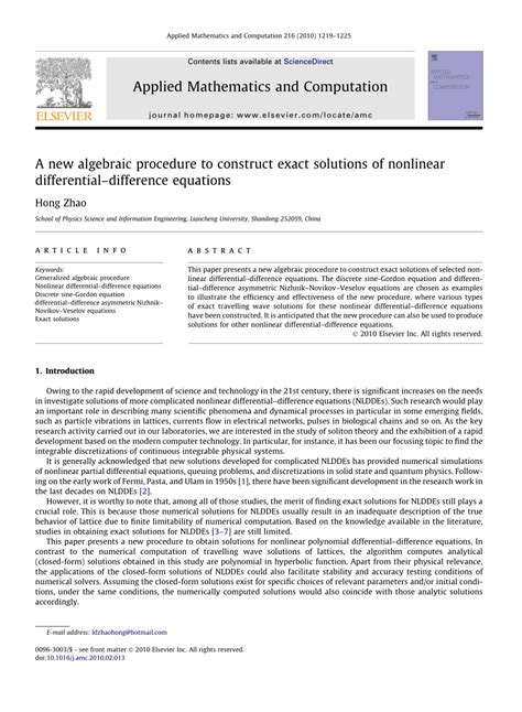 Pdf A New Algebraic Procedure To Construct Exact Solutions Of