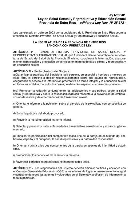 Ley Ley Provincial De Salud Sexual Y Reprod Y E Rocii Vargas Udocz