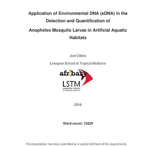 Application Of Environmental Dna Edna In The Detection And Quantification Of Anopheles