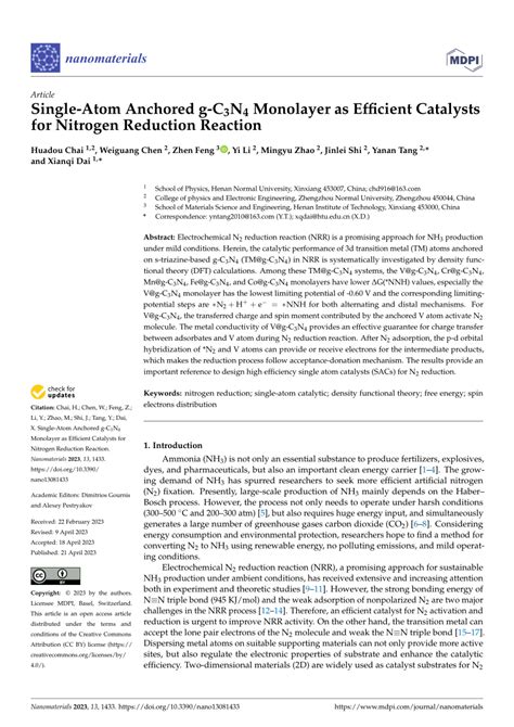 Pdf Single Atom Anchored G C3n4 Monolayer As Efficient Catalysts For