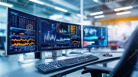 Control Room With Monitors For Fuel Processing Stock Illustration Illustration Of Analysis