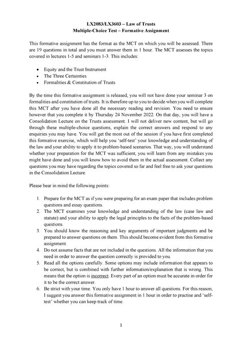 Mct Formative Assignment Lx2083lx3603 Law Of Trusts Multiple Choice Test Formative