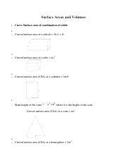 Surface Areas And Volumes Calculating Curved Surface Areas Of Course Hero