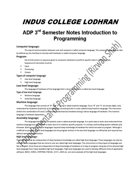 Adp 3rd Semester Notes Programming Fundamental Topic Introduction To