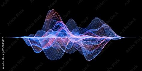Illustration Of Blue Pink Abstract Wireframe Sound Waves Visualization Of Frequency Signals