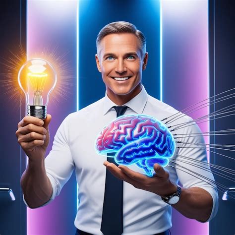 Businessman Holding Light Bulb And Brain Inside Idea And Imagination Science Innovation With