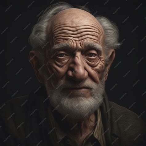 A Hyper Realistic Old Man Portrait Isolated On Dark Background
